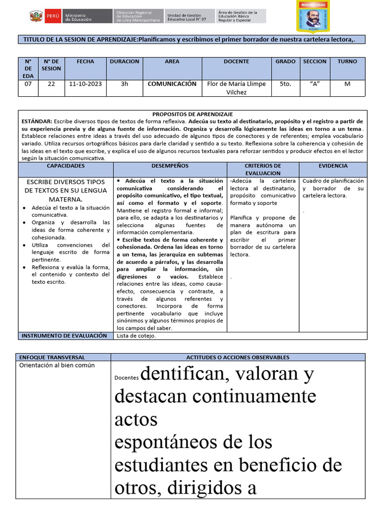 SESION 28 - 11-10-2023planificamos y Escribimos El Primer Borrador de La Cartelera | PDF ...