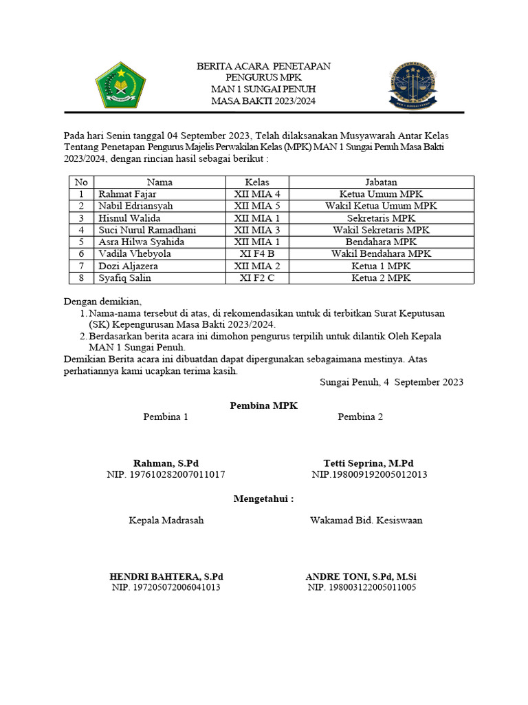 Berita Acara MPK | PDF