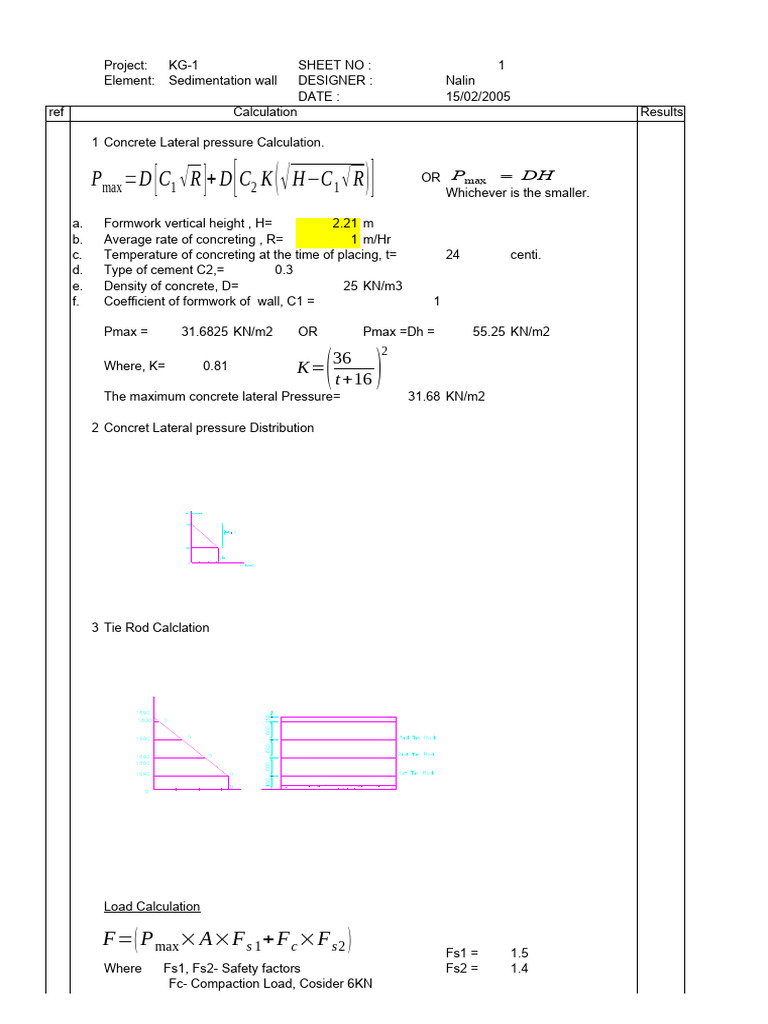 Form Work Tie Rod Calculation | PDF | Building Technology | Materials
