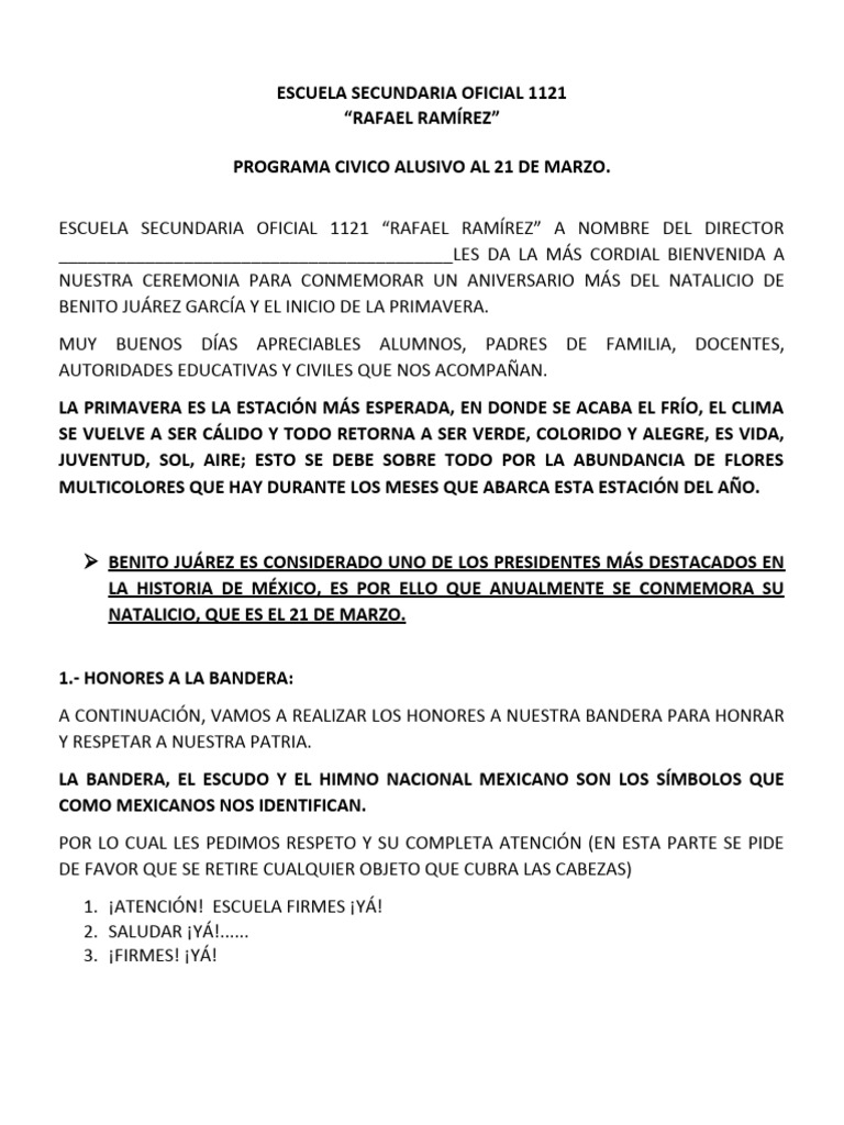 PROGRAMA CIVICO ALUSIVO AL 21 DE MARZO | PDF | México