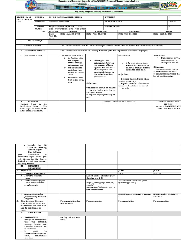 Sci 8 - Q1 - Week 1 | PDF | Force | Newton's Laws Of Motion