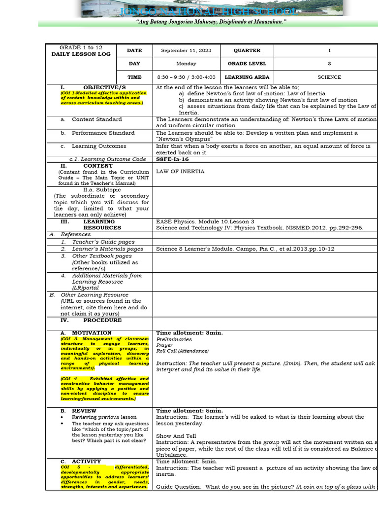Grade 8 Science: Law of Inertia | PDF | Force | Inertia