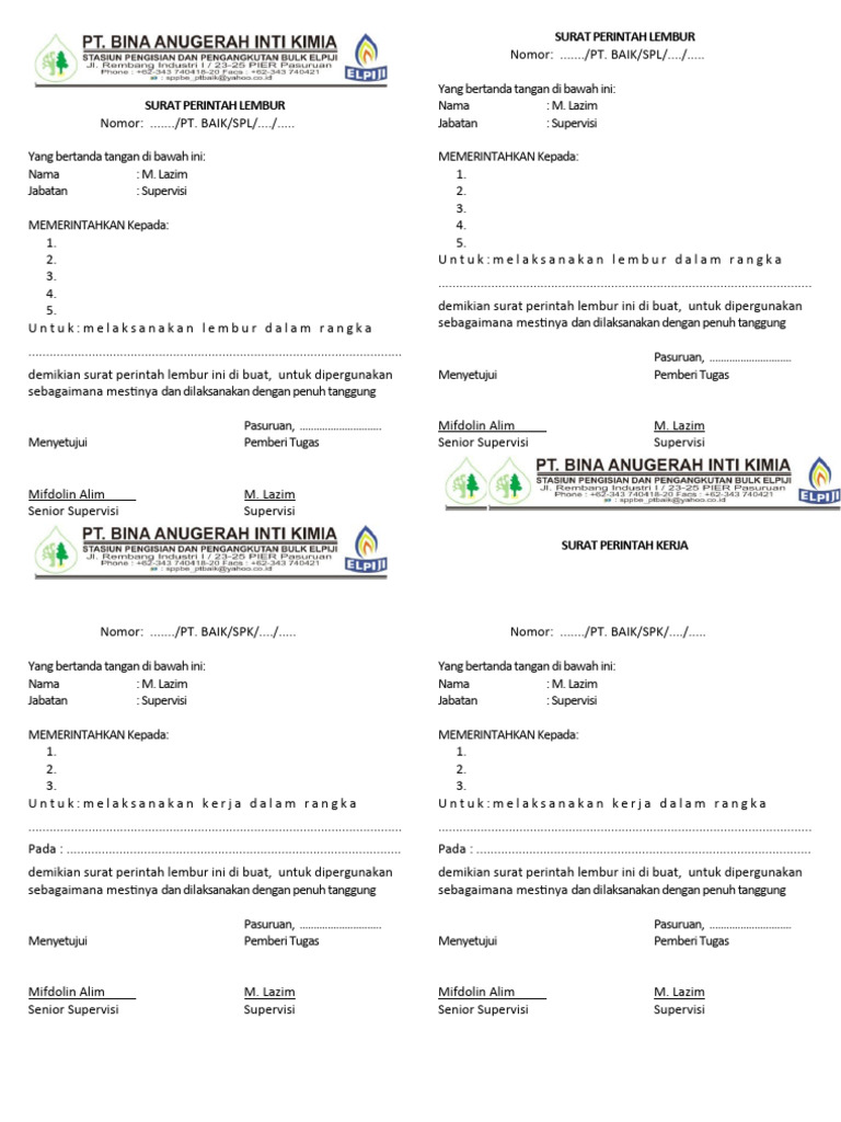 Surat Perintah Lembur | PDF