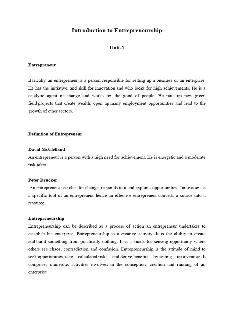 Entrepreneurship Unit-1 | PDF | Entrepreneurship | Innovation Entrepreneurship Unit-1 | PDF | Entrepreneurship | Innovation