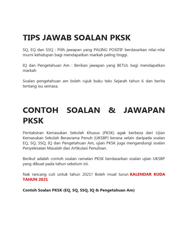 Tips Jawab Soalan PKSK | PDF | Sains & Matematika