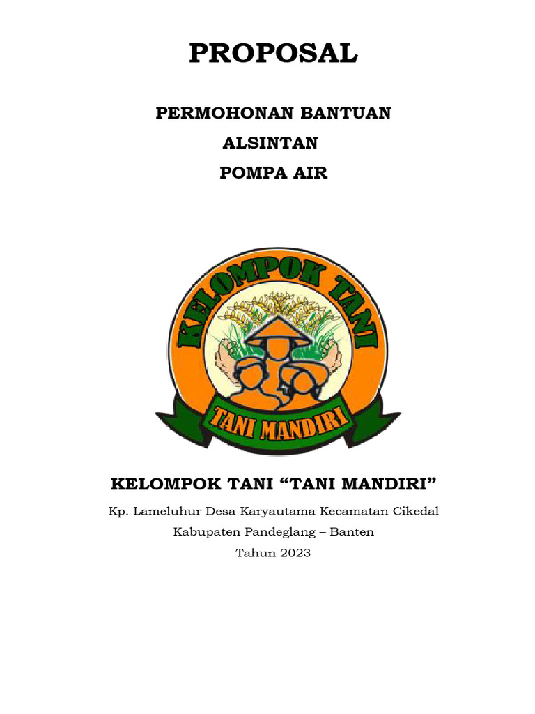 Proposal Pompa Air Kelompok Tani Mandiri Ok | PDF