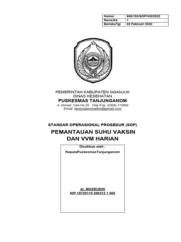 7.SOP Pemantauan Suhu Dan VVM Harian | PDF