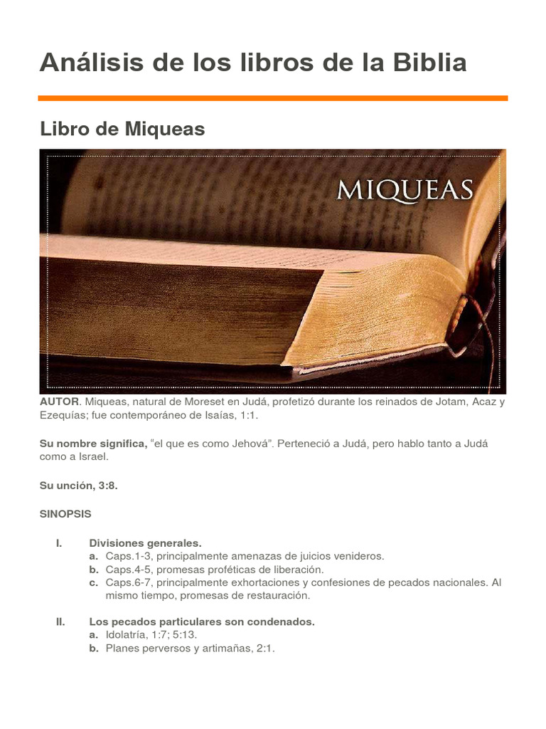 Análisis del Libro de Miqueas en la Biblia | PDF
