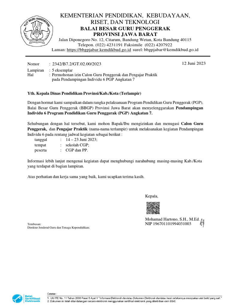 Surat Undangan PI 6 PGP A7 Untuk PP Dan CGP | PDF