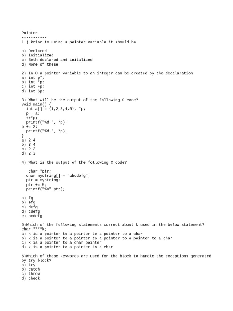 Mcqs Pdf Pointer Computer Programming C Programming Language
