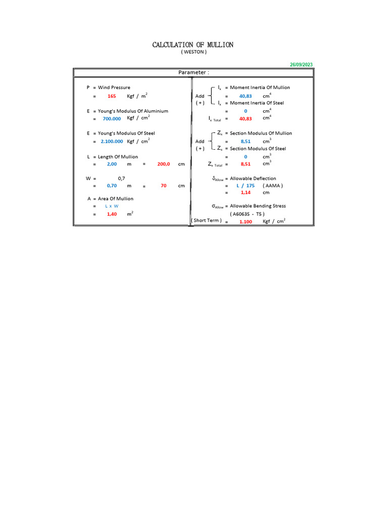 Mullion Calculation and Properties | PDF | Bending | Analysis