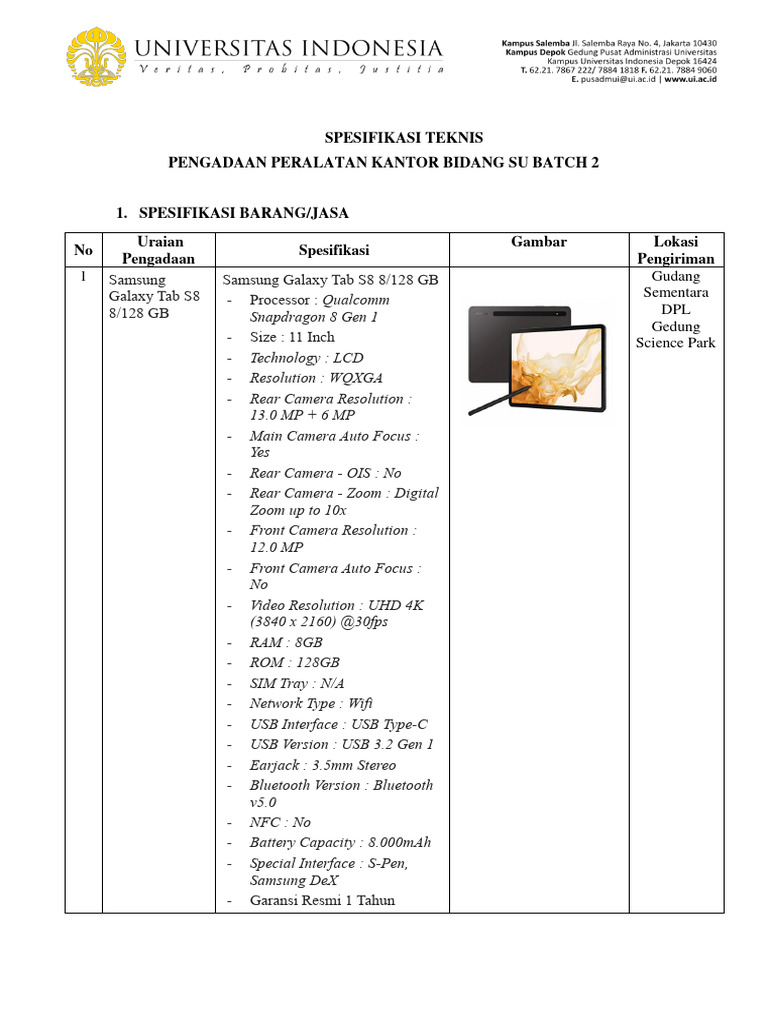 331AFKUSpesifikasi Teknis Pengadaan Peralatan Kantor Bidang SU Batch 2 | PDF | Elektronik ...