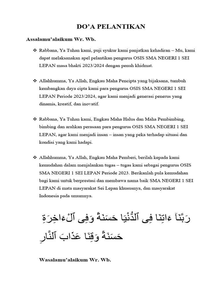 Doa Pelantikan | PDF