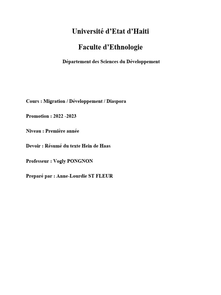 Devoir Final Migration Developpement - 115055 | PDF | Migration humaine | Économie