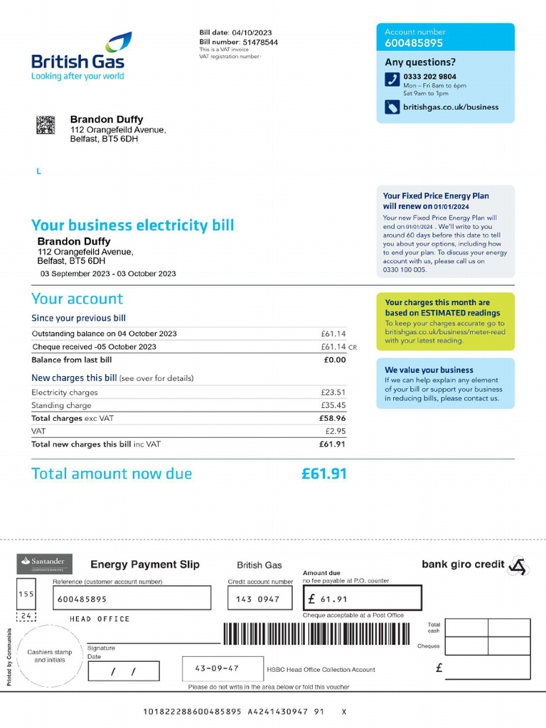 British Gas Example Bill 1 | PDF