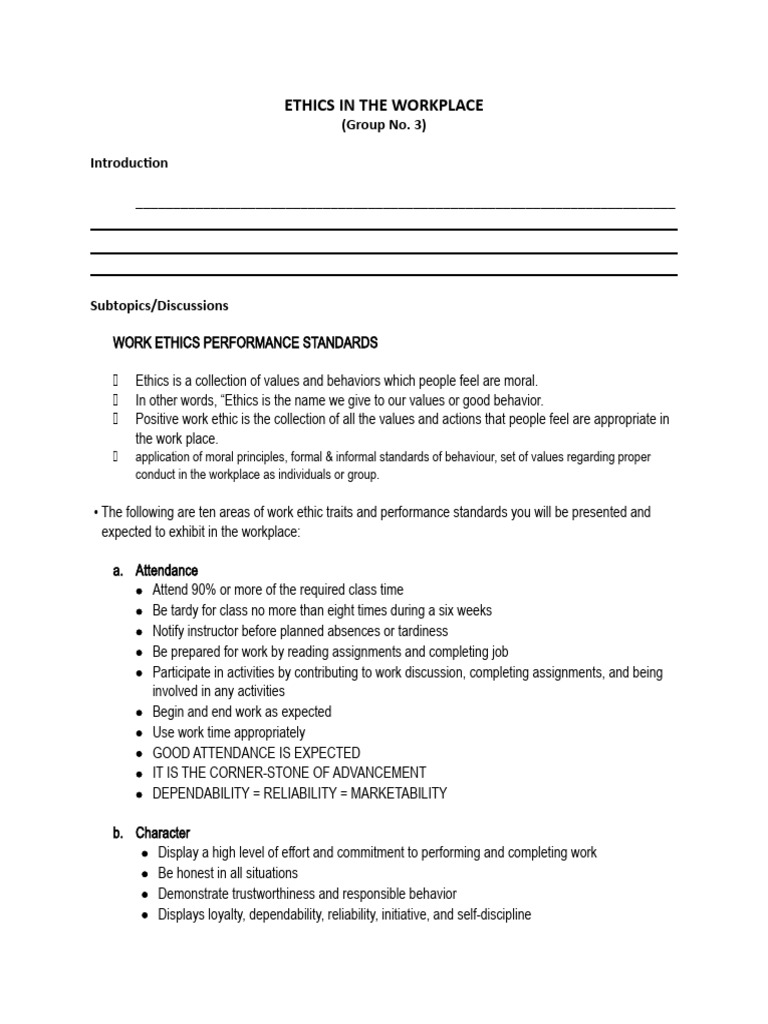 10 WORK ETHICS PERFORMANCE - 2nd Presenter (Steven King Bayawa | PDF ...
