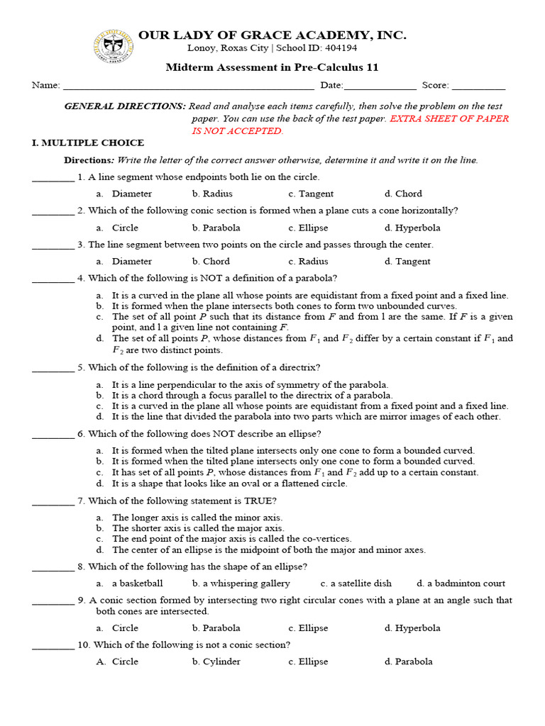 Pre-Calculus 11 | PDF | Ellipse | Geometric Shapes
