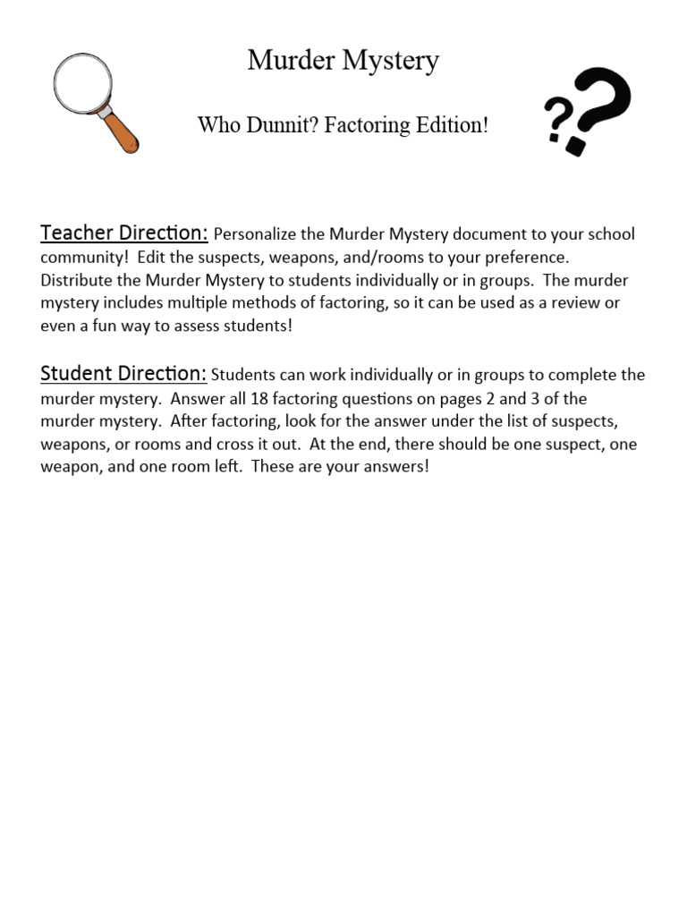 Factoring Fun: Solve the Mystery | PDF | Number Theory