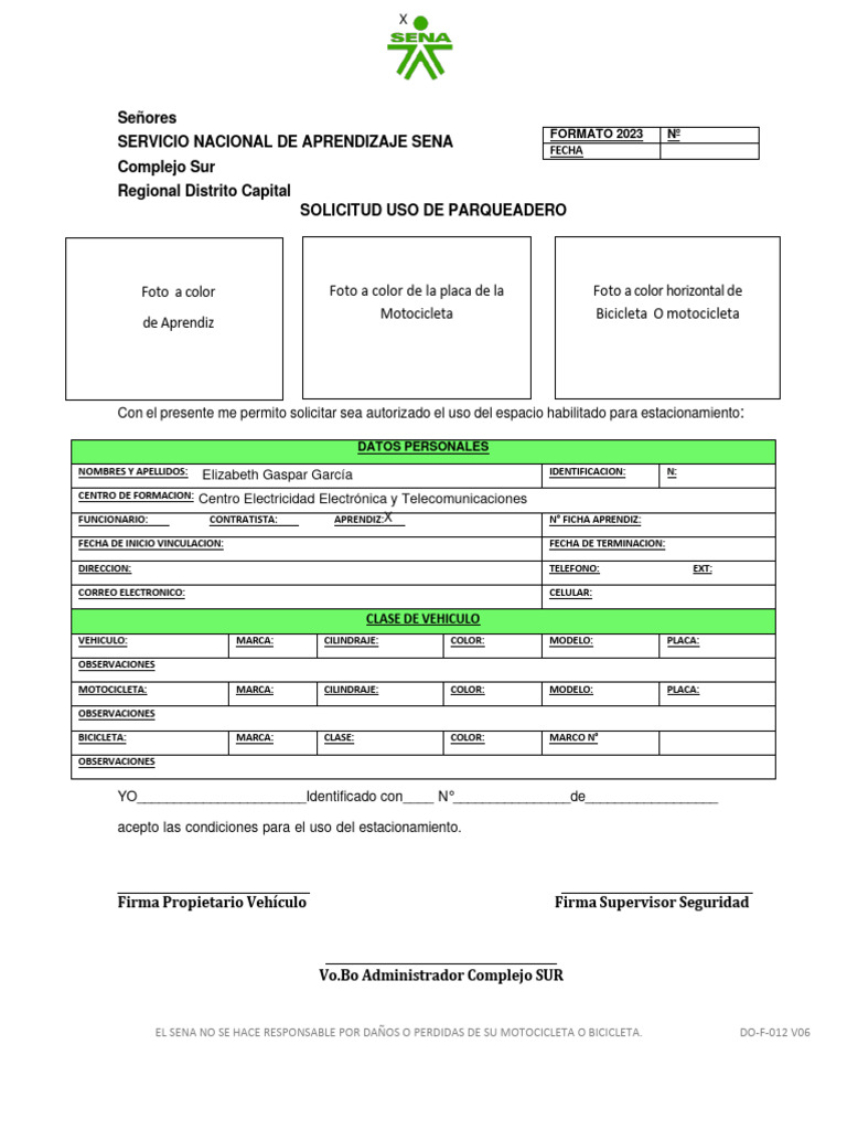 Formulario Parqueadero | PDF | Tecnología