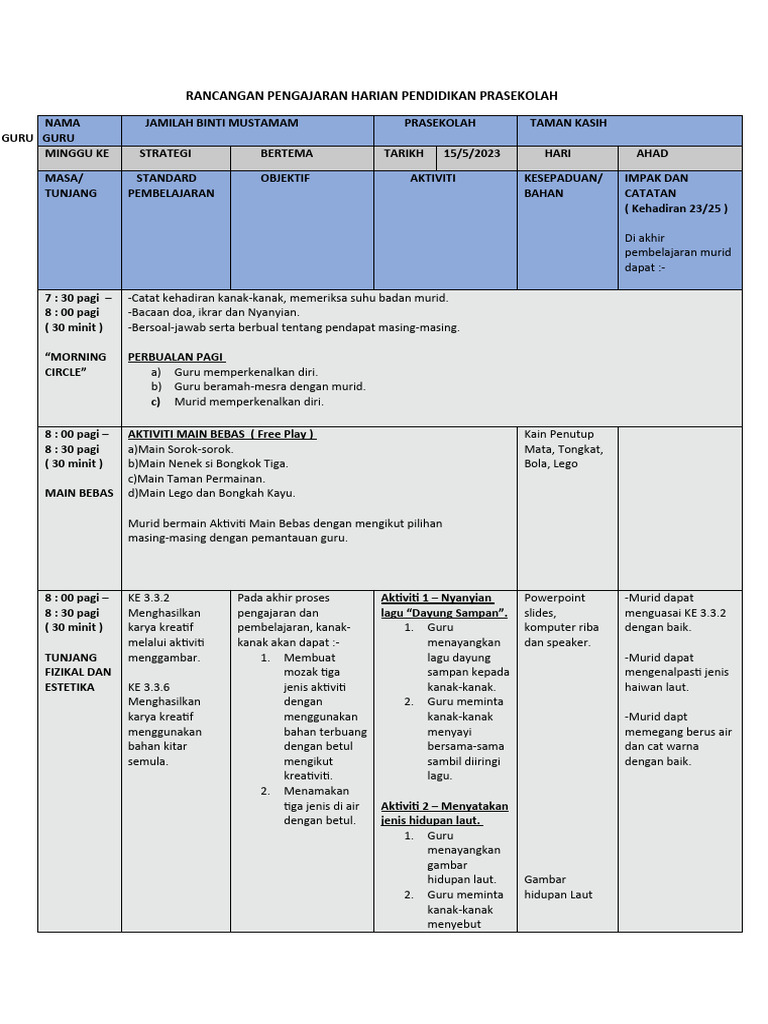 RPH - Prasekolah | PDF