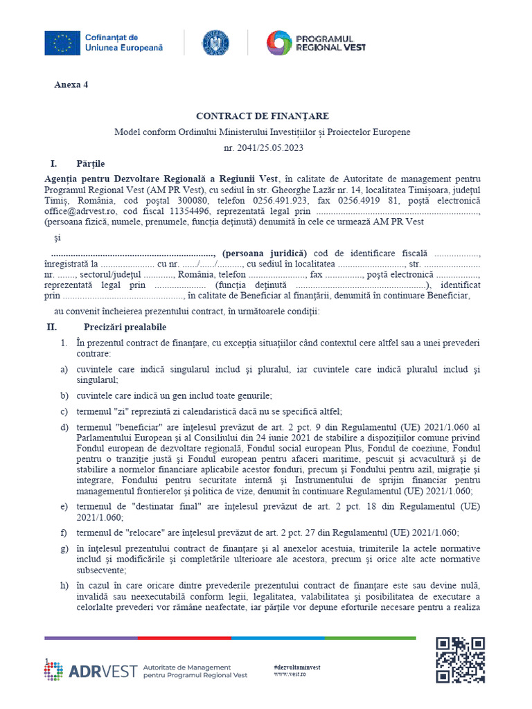 Anexa 4 - Contract de Finantare IR 1.3A - Apel 2 | PDF