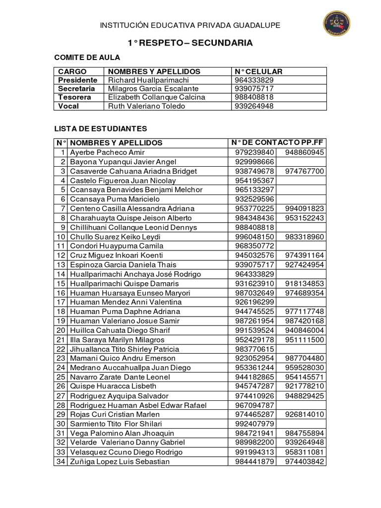 Contactos 1ro Sec | PDF