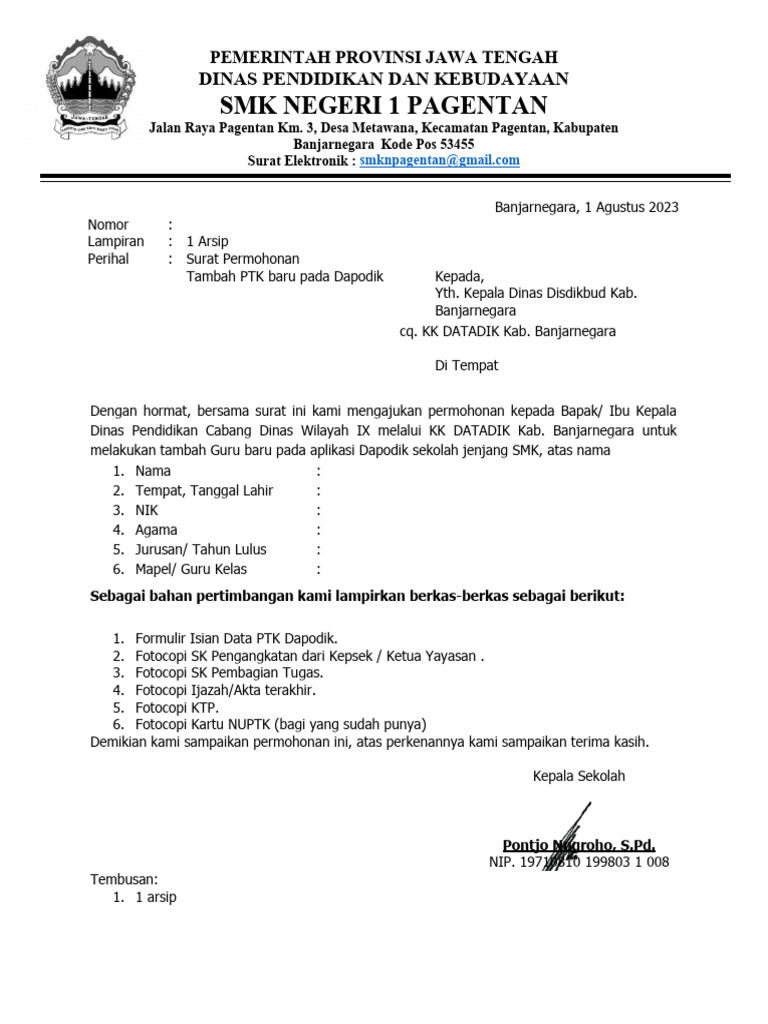 Surat Permohonan Guru Baru | PDF