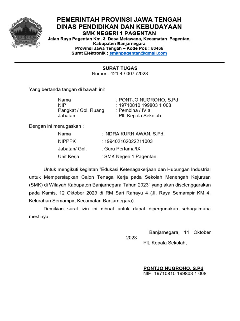 Surat Tugas Pak Indra | PDF