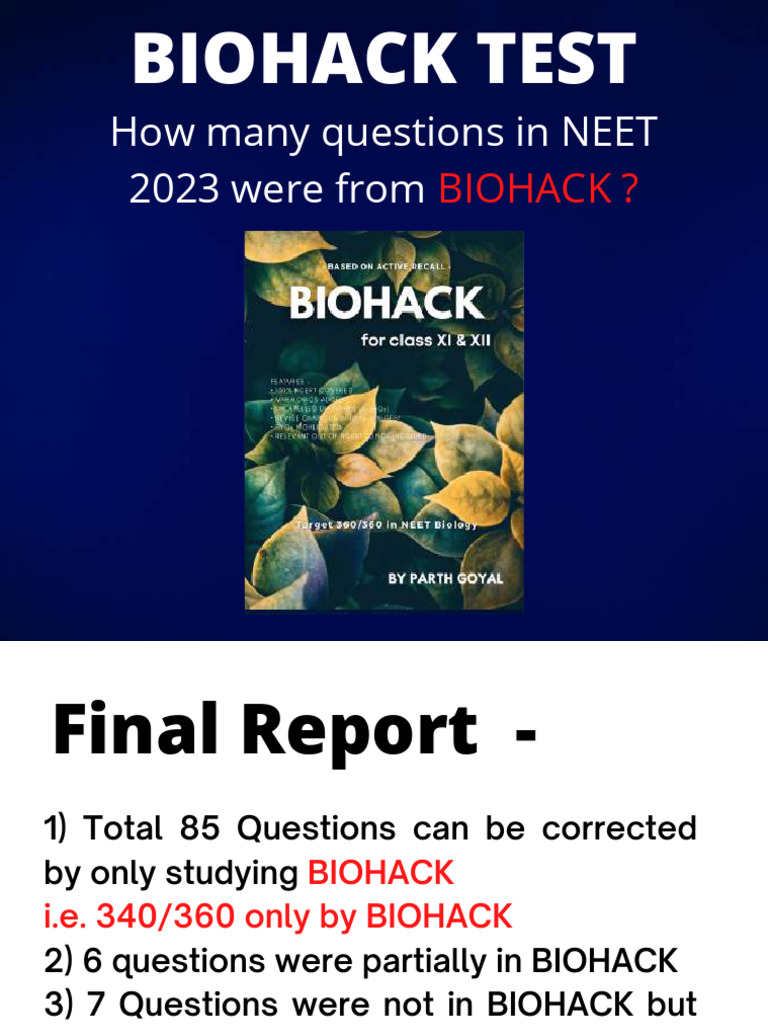 How Many Questions From BIOHACK in NEET 2023 | PDF