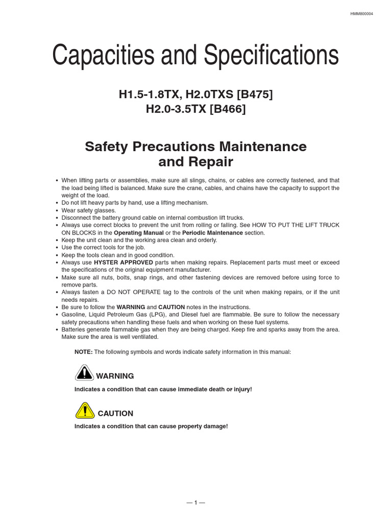 H1.5-3.5TX - H2.0TXS (B475) (B466) - Manual de Serviços EN | PDF ...