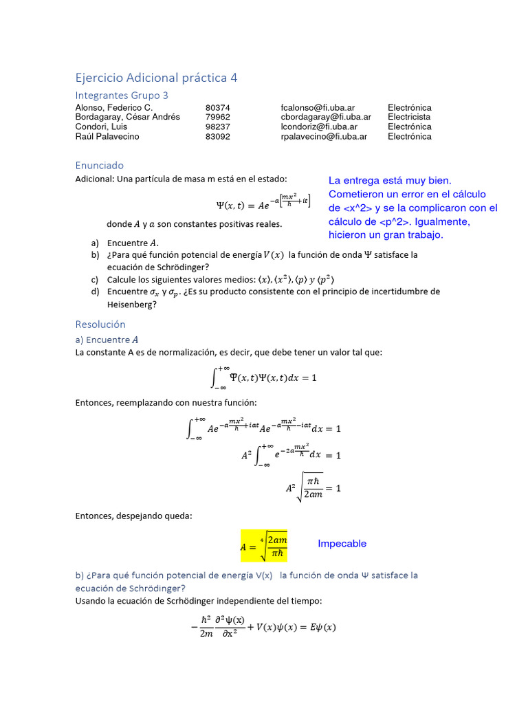E4 - Grupo 3 - Corregida | PDF | Integral | Ecuación de Schrödinger