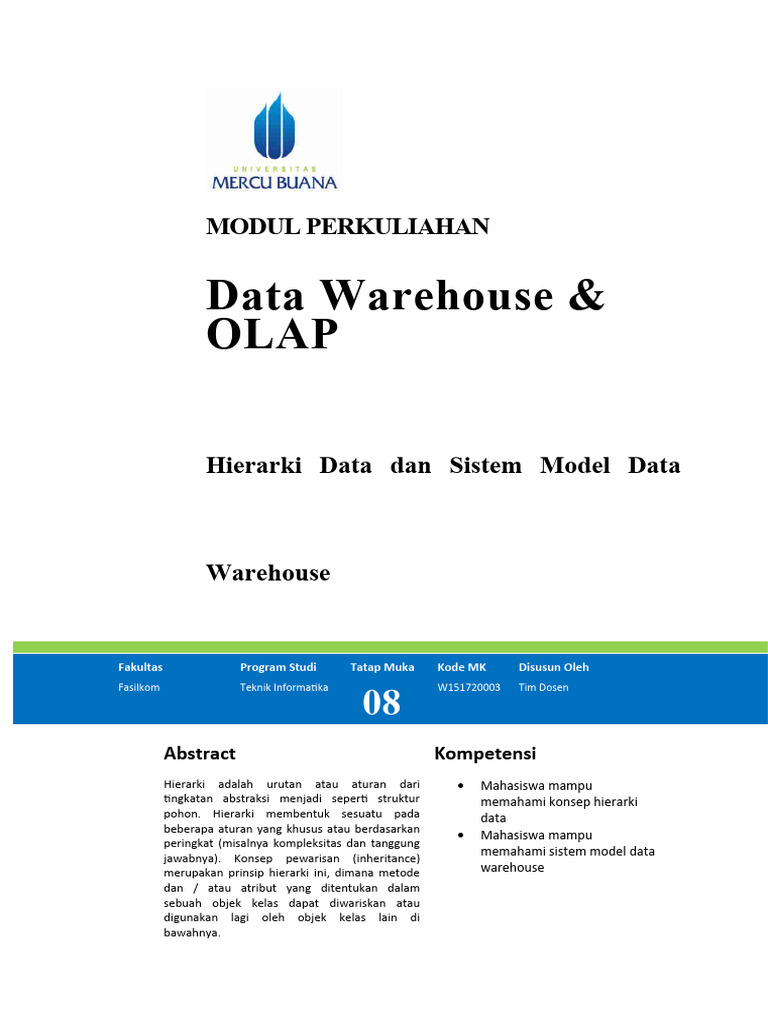 Modul Data Warehouse Olap (P8) | PDF | Karier & Perkembangan | Teknologi & Rekayasa