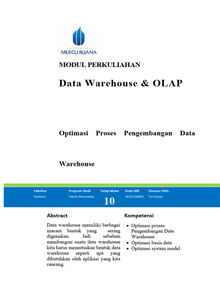 Modul Data Warehouse Olap (P10) | PDF | Komputer | Teknologi & Rekayasa