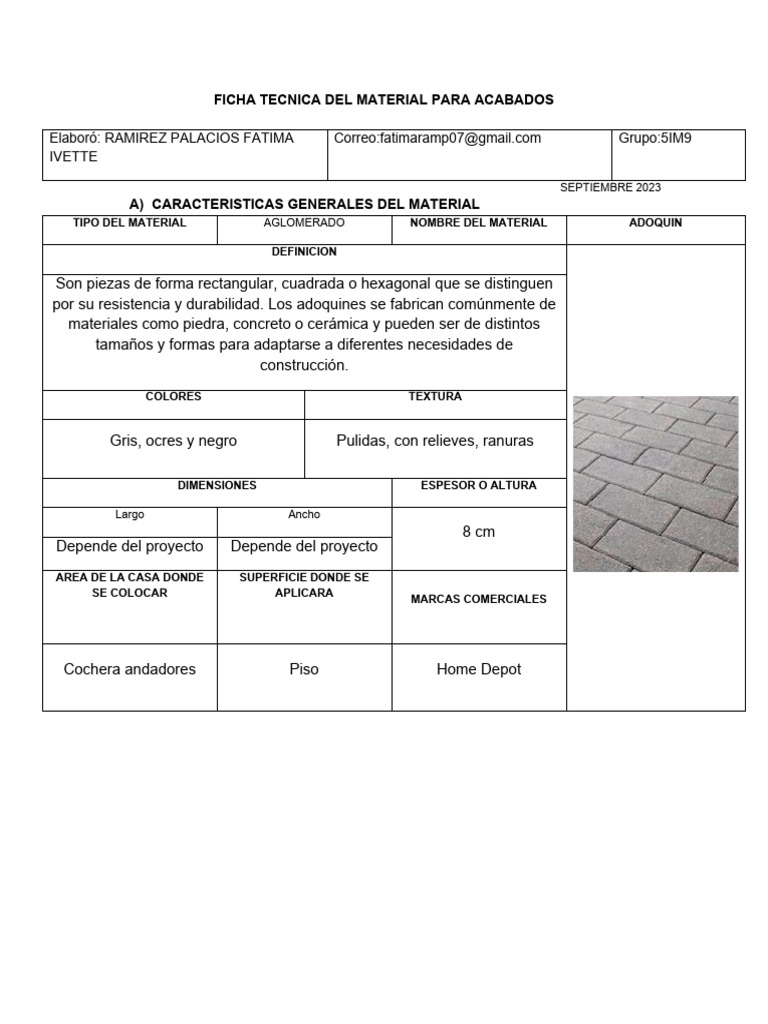 Ficha Tecnica Adoquin 1 | PDF | Hormigón