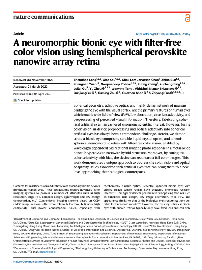 A Neuromorphic Bionic Eye With Filter-Free Color Vision Using Hemispherical Perovskite Nanowire ...