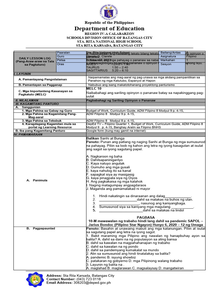 DLP Fil8 Q1 W7 | PDF