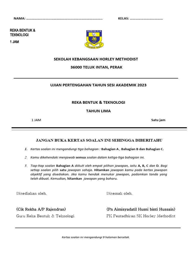 Ujian Uasa Rbt Tahun 5 2022 | PDF