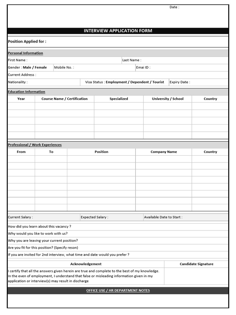 Interview Application Form | PDF