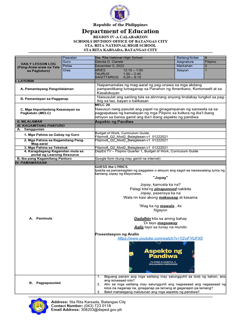 DLP Fil8 Q2 W5 | PDF