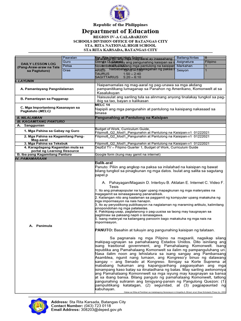 DLP Fil8 Q2 W1 | PDF