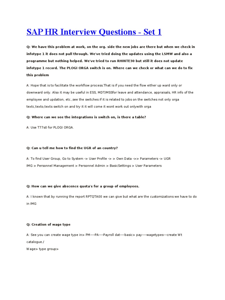 SAP HR Interview Questions 6 Sets | PDF | Payroll | Employment