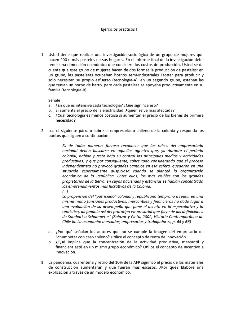 Ejercicios Prácticos I 2 | PDF | Innovación | Economias