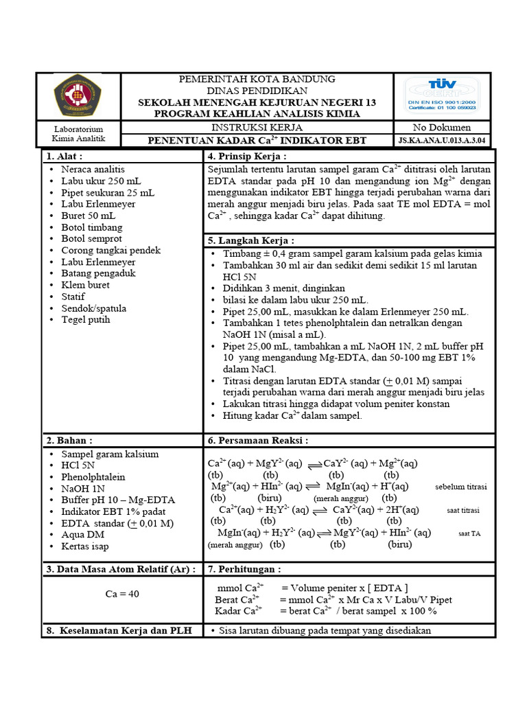 Jobsheet Kompleksometri CA EBT Dan CA Murexid | PDF