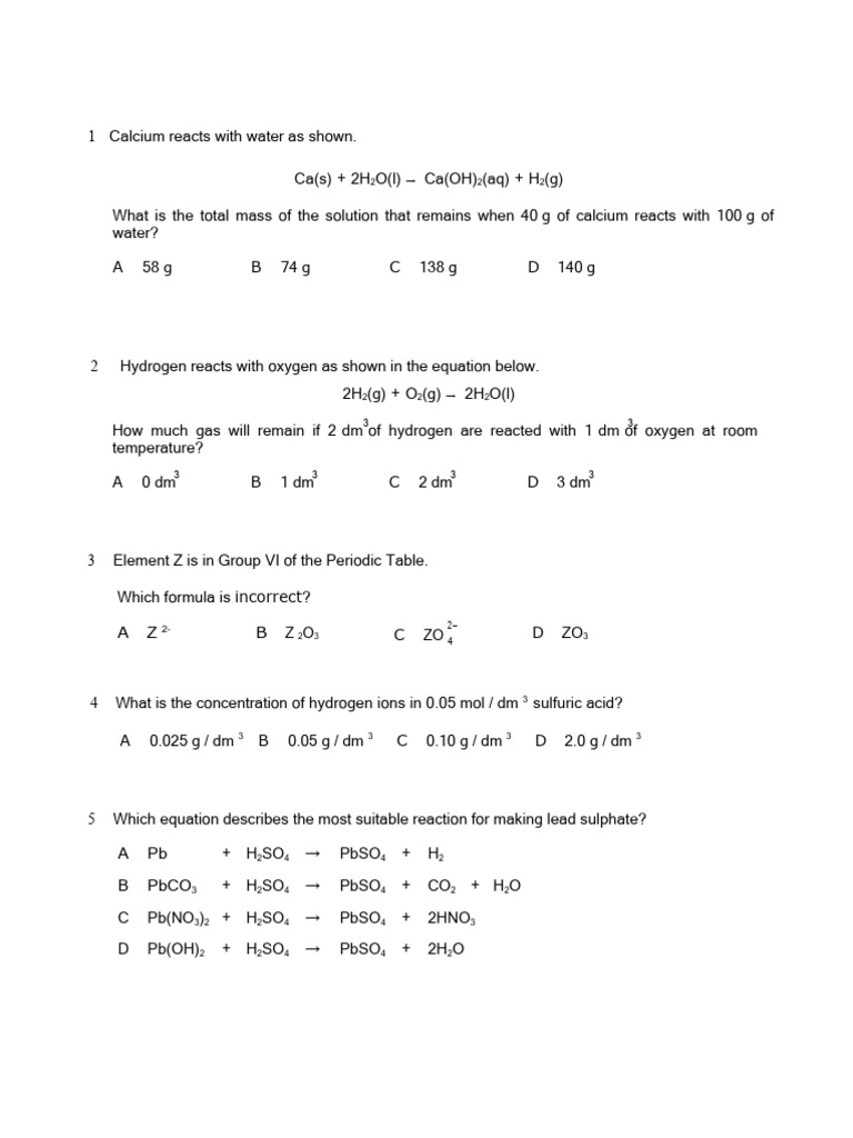 3-Formulaestoichiometry and The Mole Concept qp2 o Level - Cie - Chemistry | PDF | Science ...