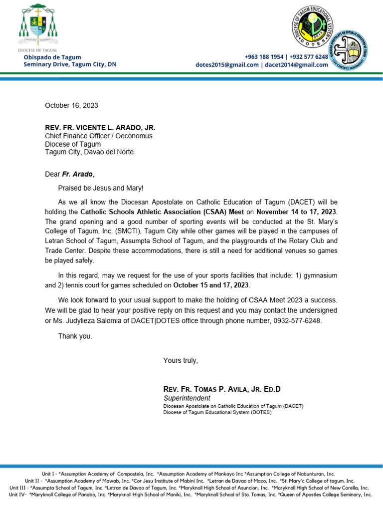 Letter Request CDC Court Gymnasium | PDF