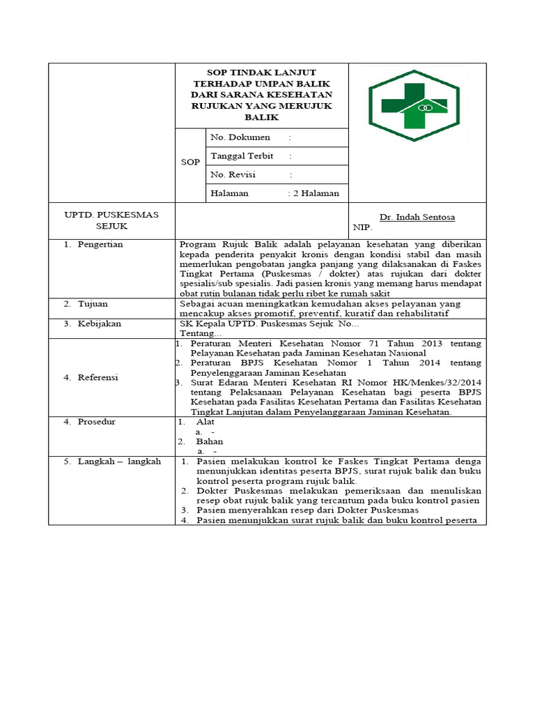 SOP Rujuk Balik | PDF