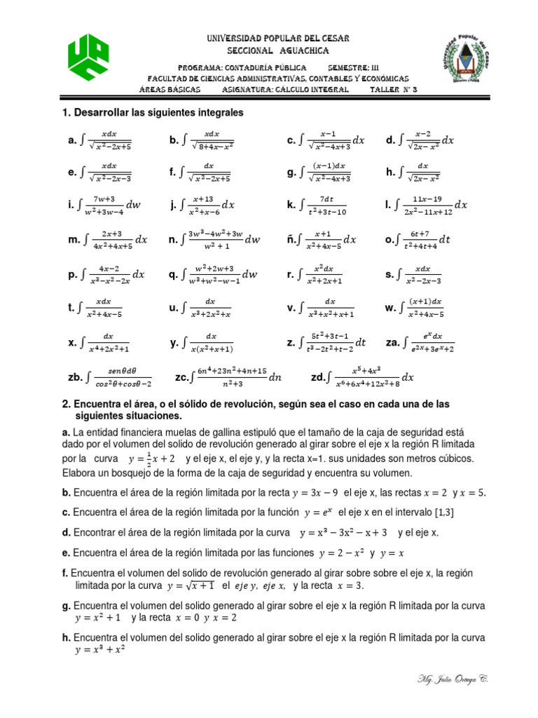 Cálculo Integral Taller 3 V2 | PDF