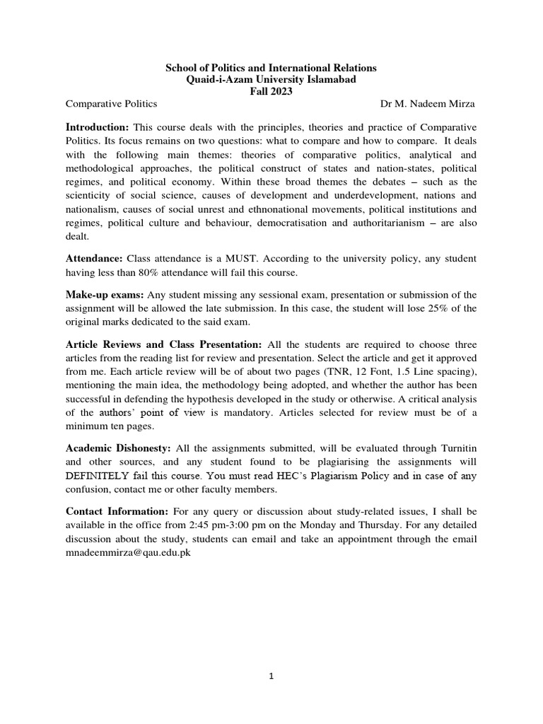 Comparative Politics Course Guide | PDF | Democracy | Political Ideologies