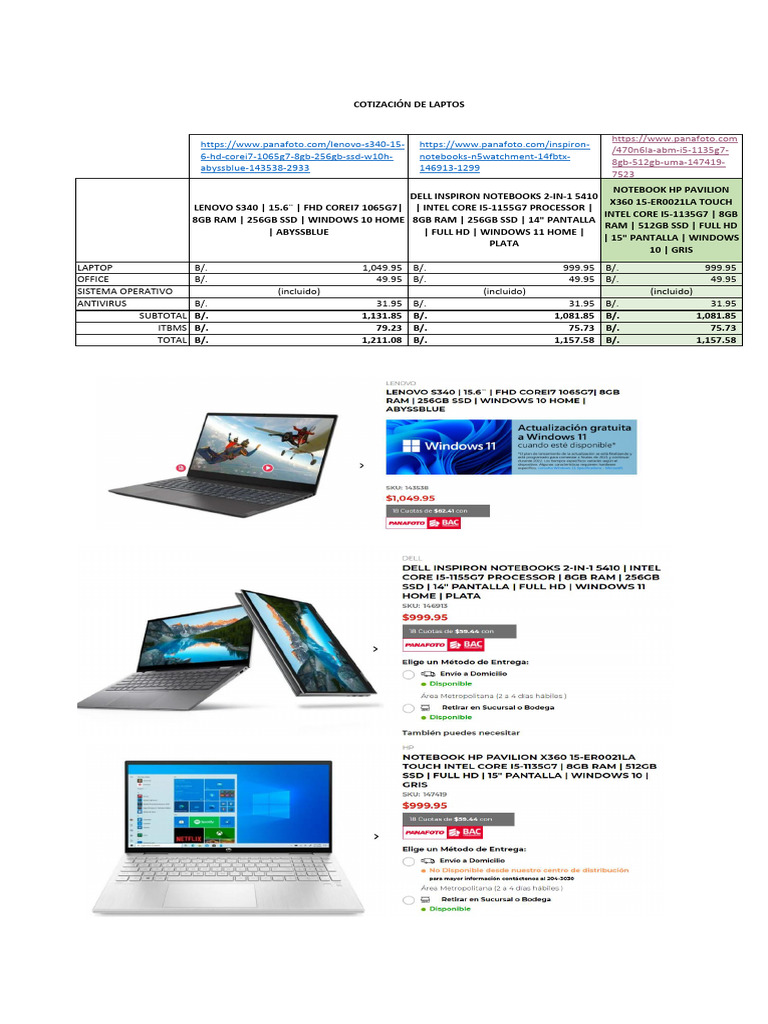 Cotización Laptop | PDF | Portable Computers | Computer Hardware