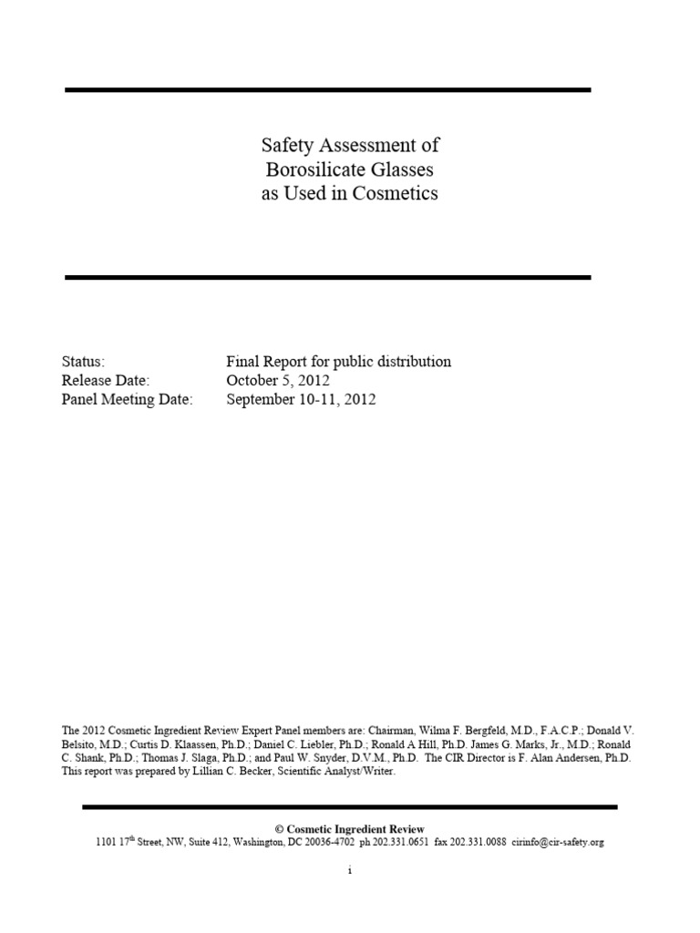 Calcium Aluminum Borosilicate Safety Assessment | PDF | Silicon Dioxide ...